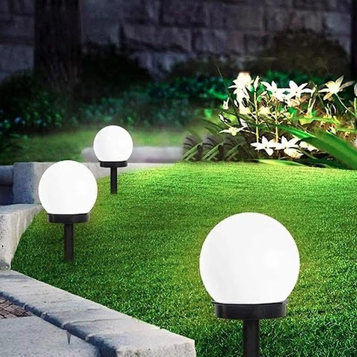 Set 3 Lampi Solare de Gradina Glob Sferic, NYTRO, Lumina Rece, Inaltime ...