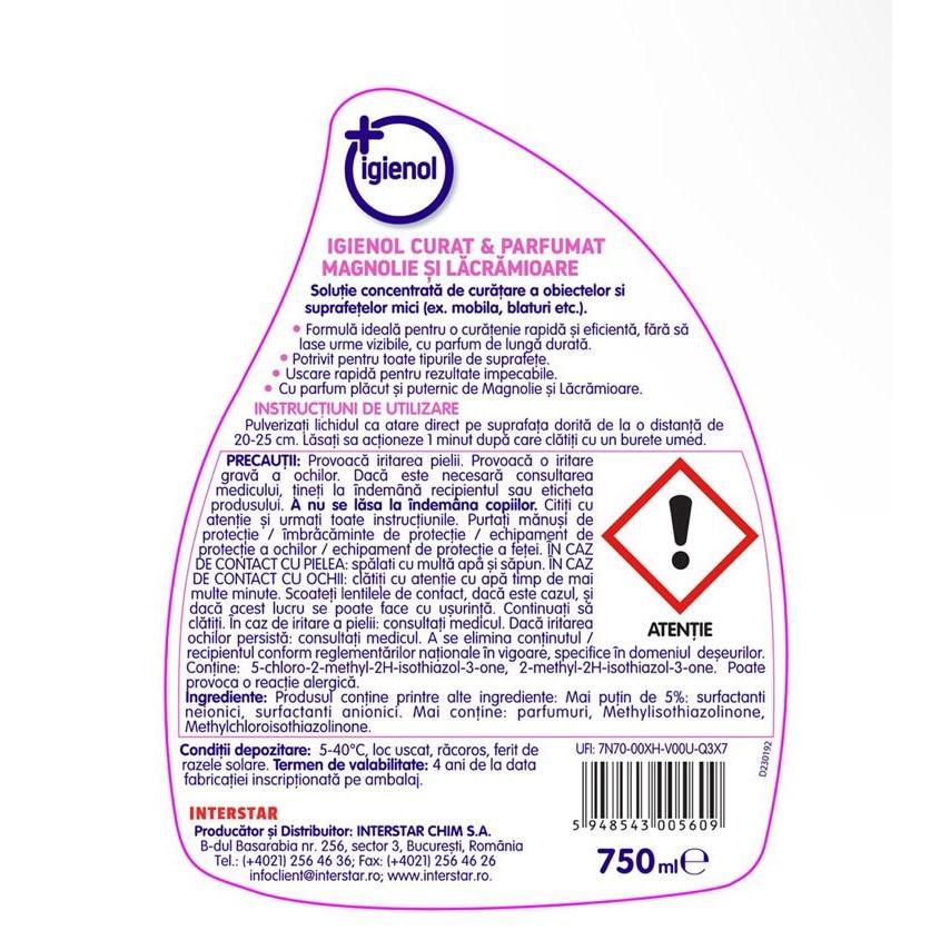 Igienol Curat & Parfumat, Solutie Spray Magnolie si Lacramioare 750 ml ...
