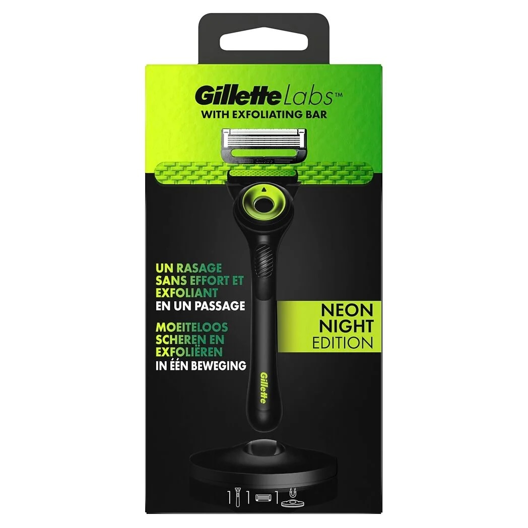 Aparat de ras Gillette Labs Neon Night Edition, 1 rezerva, suport ...