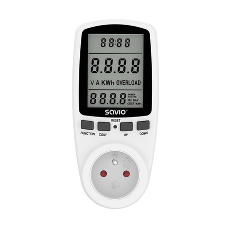 Priza contor energie Savio, cu display LCD, 16A, 3680W, AE-01, alb ...