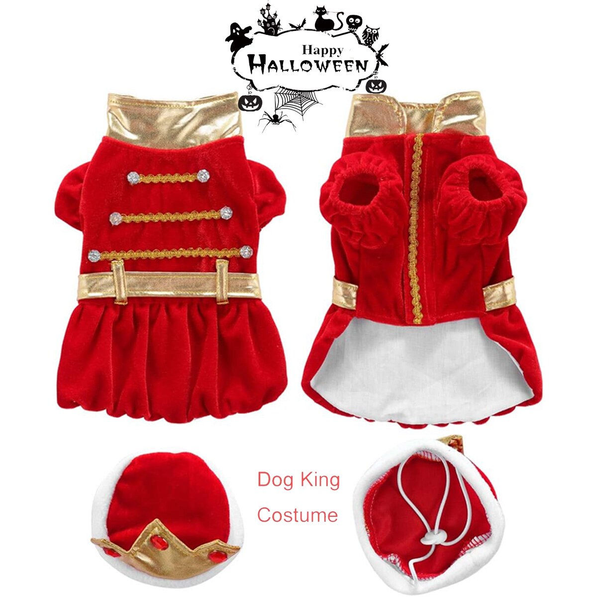 Costum de Rege pentru Caini, rosu, set cu rochie si coroana, dimensiune ...