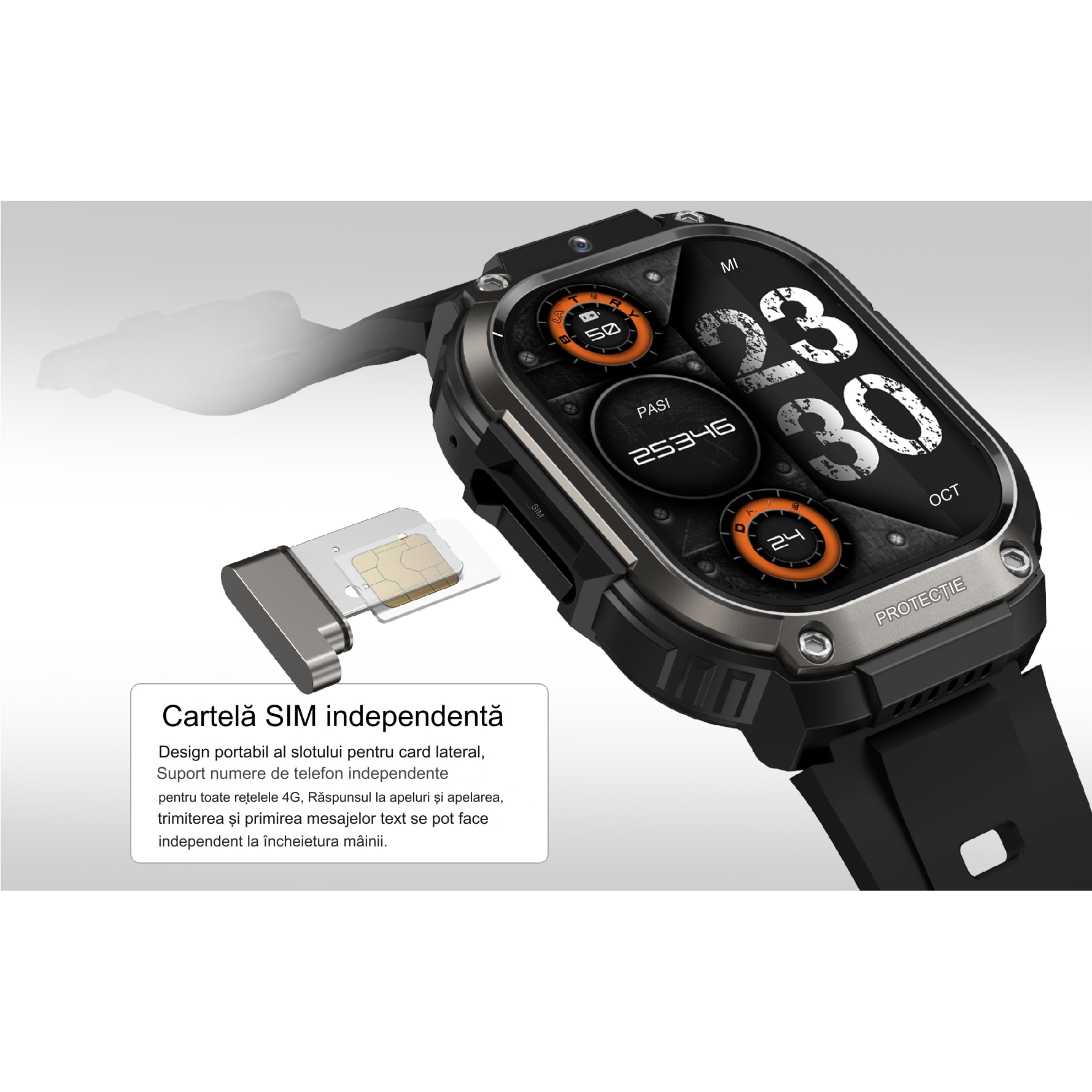 Smartwatch idealSTORE EasySIM®S2, Ecran AMOLED 2.13 inch, camera Foto ...
