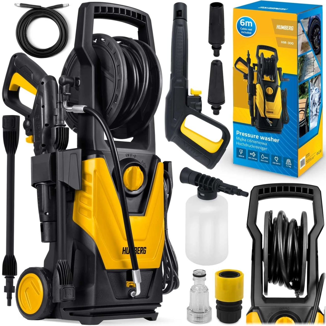 Humberg HM-300 magasnyomású mosó, hengerrel, 1800 W, 230 bar EW nyomás ...
