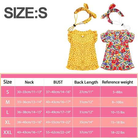 Rochie pentru animale de companie, set, rosie si galbena, cu bentita, S ...