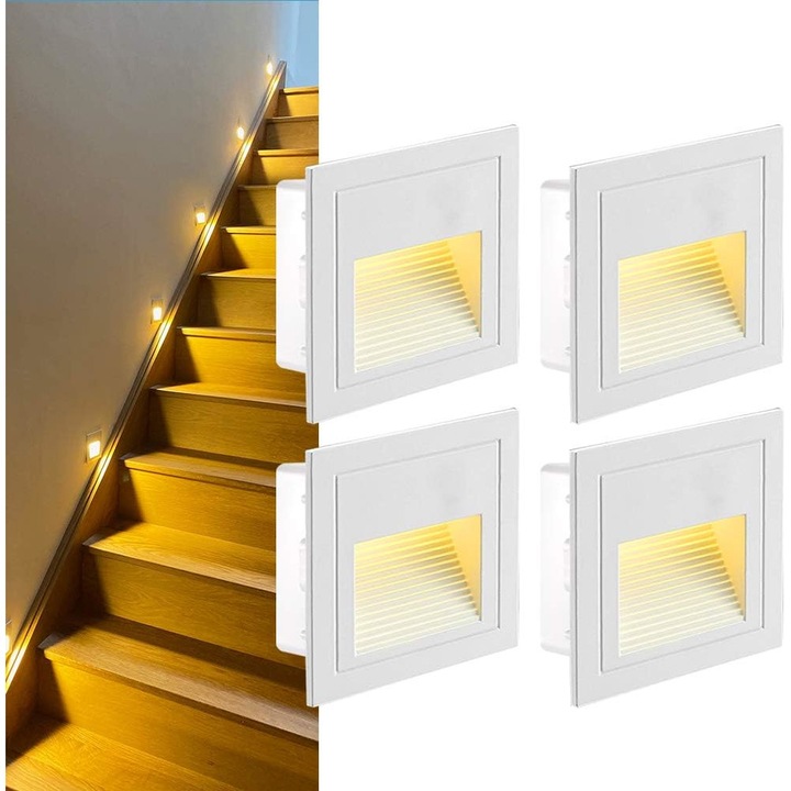 Set 4 Spoturi LED pentru Scari, GEYUEYA Home, 3W, Ciepla biel, 8.9x4 ...