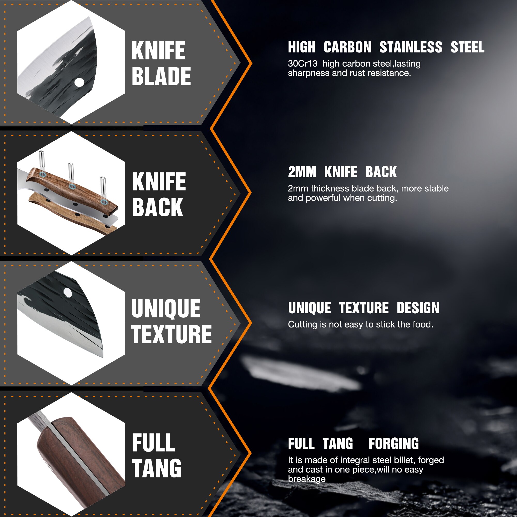 Cutit bucatar profesional TJ POP, cutit forjat manual, cutit ptr carne ...