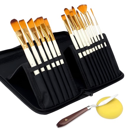 Set 15 pensule acrilice, cutit desen si burete, Tyrael-SEA, alb/galben ...