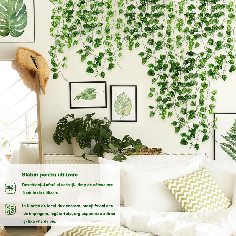 Ghirlanda artificiala, YSBER®, Frunze Verzi, Set 12 decorative iedera ...