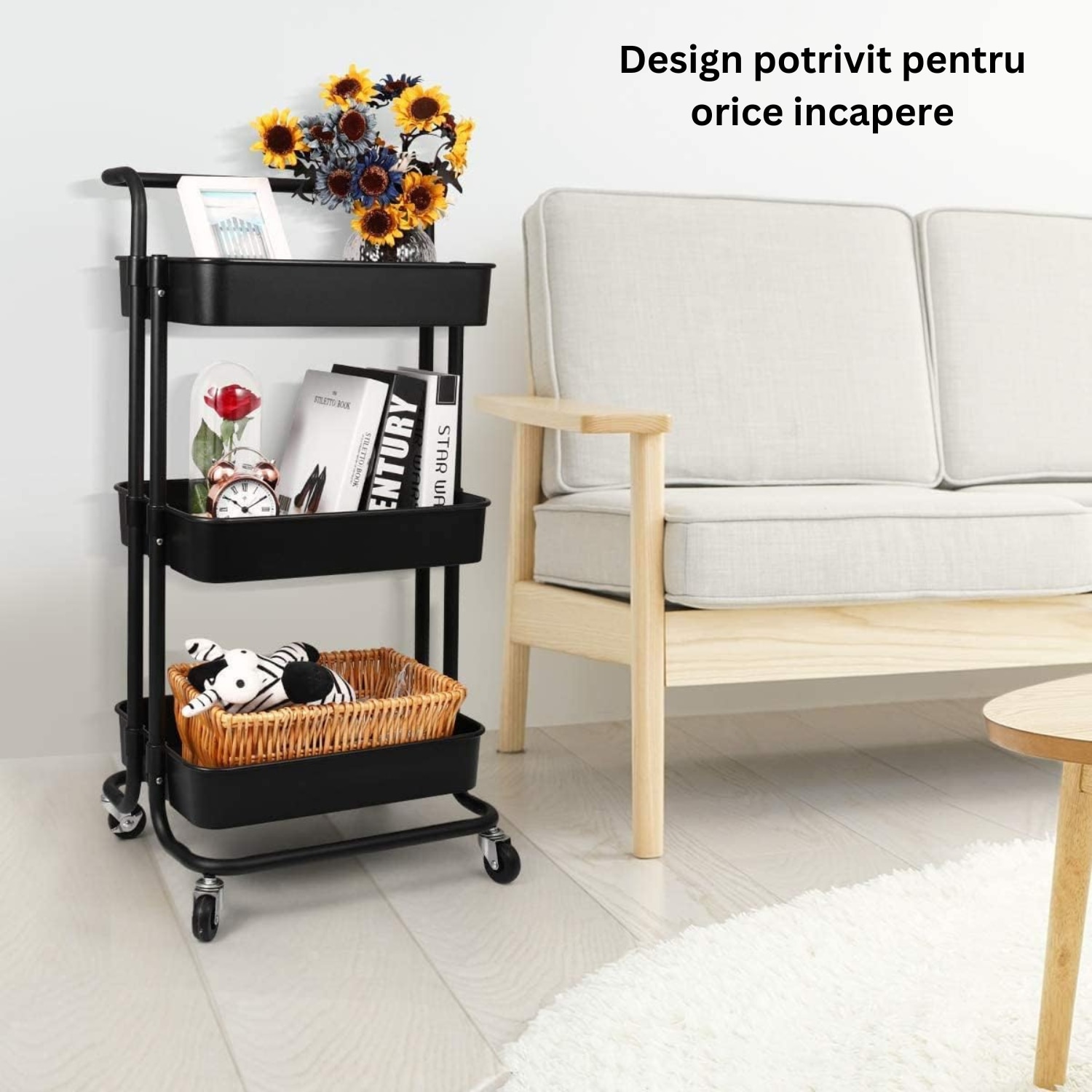 Etajera multifunctionala cu 3 nivele de depozitare, metalica portabila ...