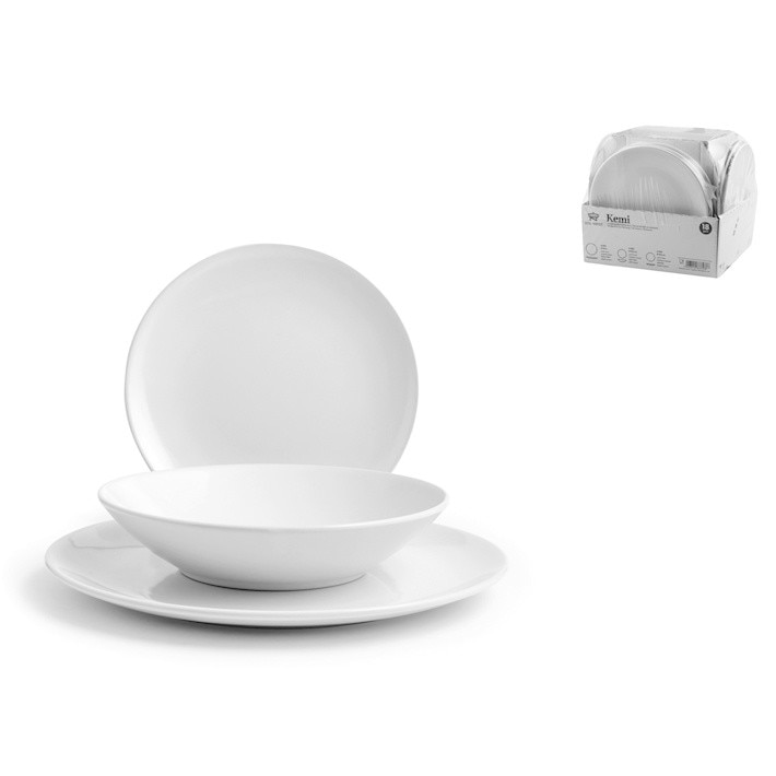 Set 18 farfurii servire masa Kemi, ceramica, Alb - eMAG.ro