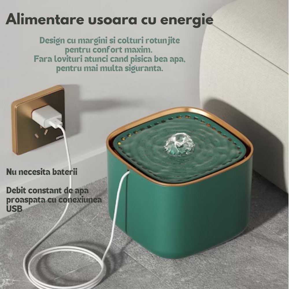 Dispenser apa automat tip fantana Pet, Digital Kala, pentru Caini si Pisici, cu purificare si ...