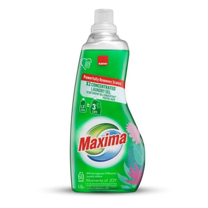 Detergent gel concentrat pentru rufe Sano Maxima Joy, 60 spalari, 1.5 l ...