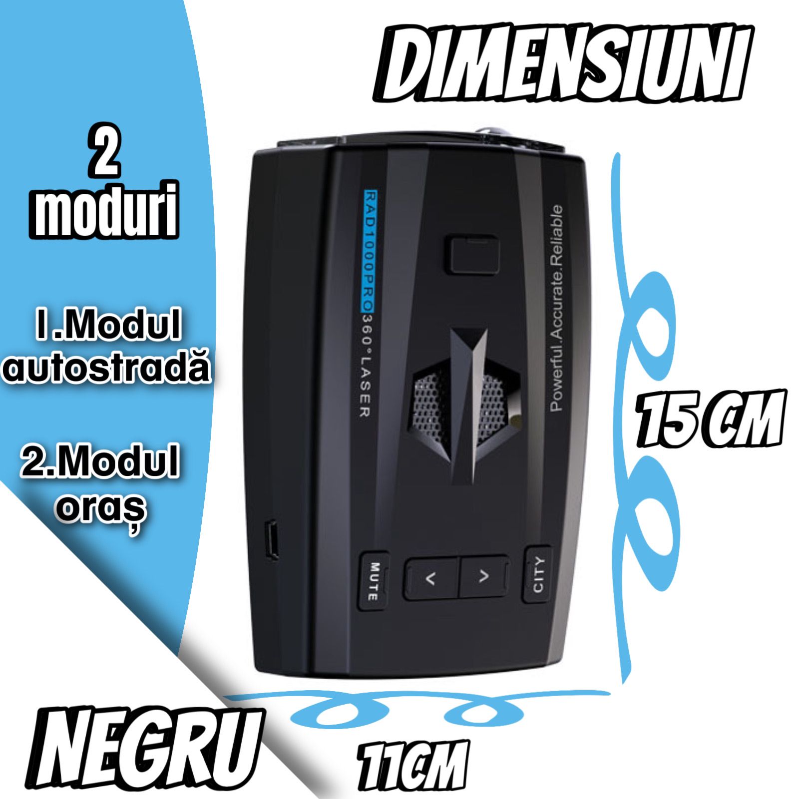 Detector Radar Infiniteea™, Avertizare Vocala, Detectie Laser 360 Grade ...