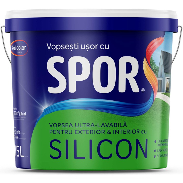 Vopsea ultra-lavabila alba SPOR pentru exterior si interior cu Silicon ... Vopsea ultra-lavabila alba SPOR pentru exterior si interior cu Silicon ...