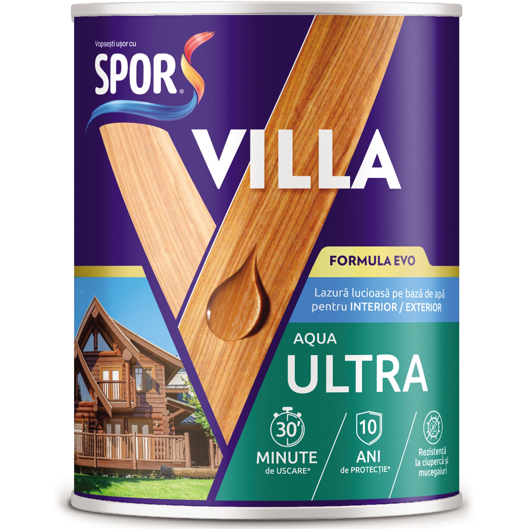 Lazura lucioasa SPOR Villa ULTRA pe baza de apa Wenge, 0.75L - eMAG.ro