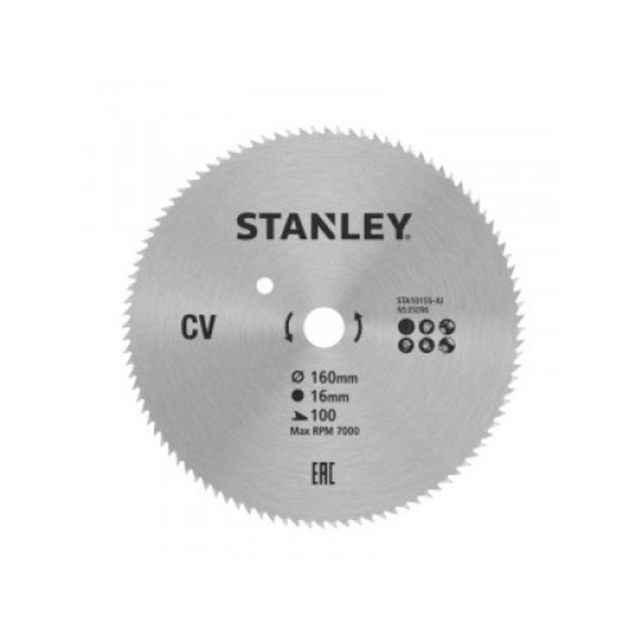 Stanley - Disc din otel pentru fierastrau circular 160x16mm, 100 dinti ...