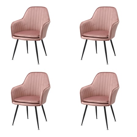 Set 4 scaune Coral Roz, tapitate cu material textil, picioare metalice ...