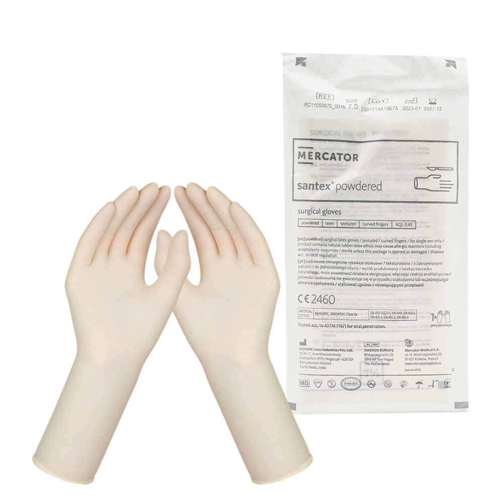 Manusi chirurgicale sterile, Mercator Santex Powdered, latex, marimea 7 ...