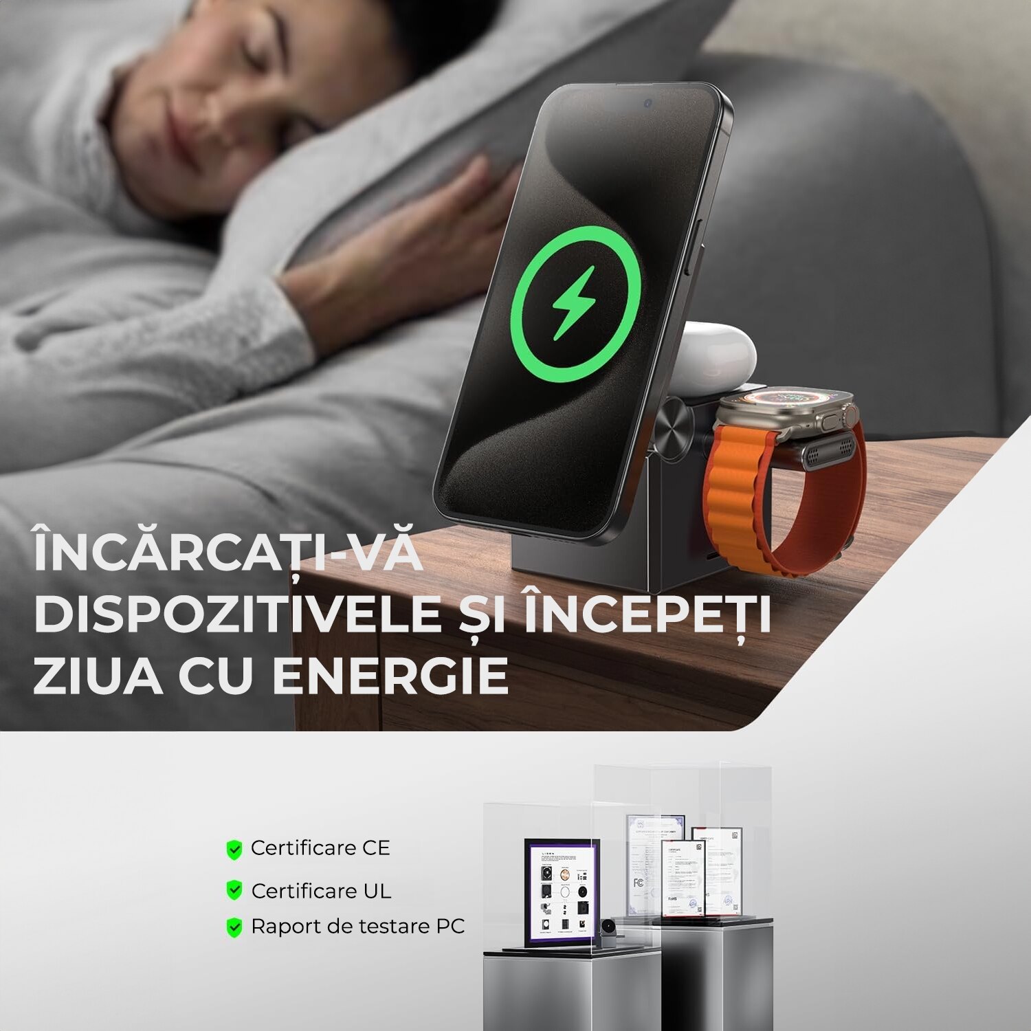 Incarcator Wireless 3 in 1 Magsafe, Portabil, Pliabil fara fir, Fast ...
