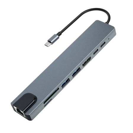 Hub USB-C adapter 8 az 1-ben, AHA PRINT, Type-C bemenet, LAN RJ45 ...