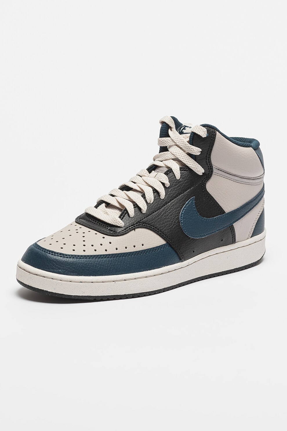 Nike, Pantofi sport mid-high de piele ecologica Court Vision, Gri ...