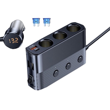 Adaptor priza auto TLXT, incarcator 7 in 1, 3x soclu, afisaj voltaj ...