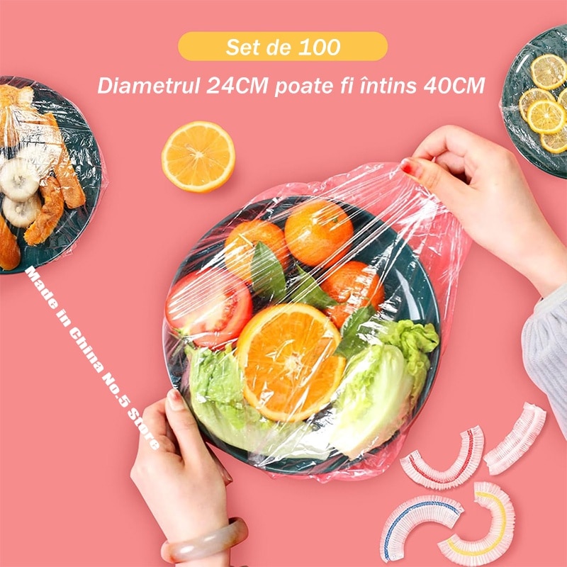 Set 300 pungi alimentare cu elastic, 24 cm diametru, foarte rezistente ...