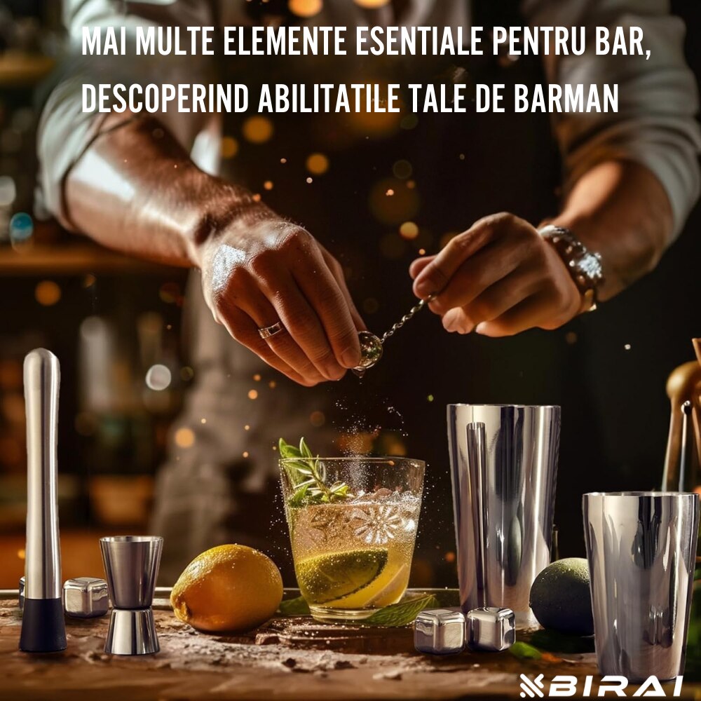 Set de Barman pentru Preparare Bauturi BIRAI®, 10 piese, Cocktail ...