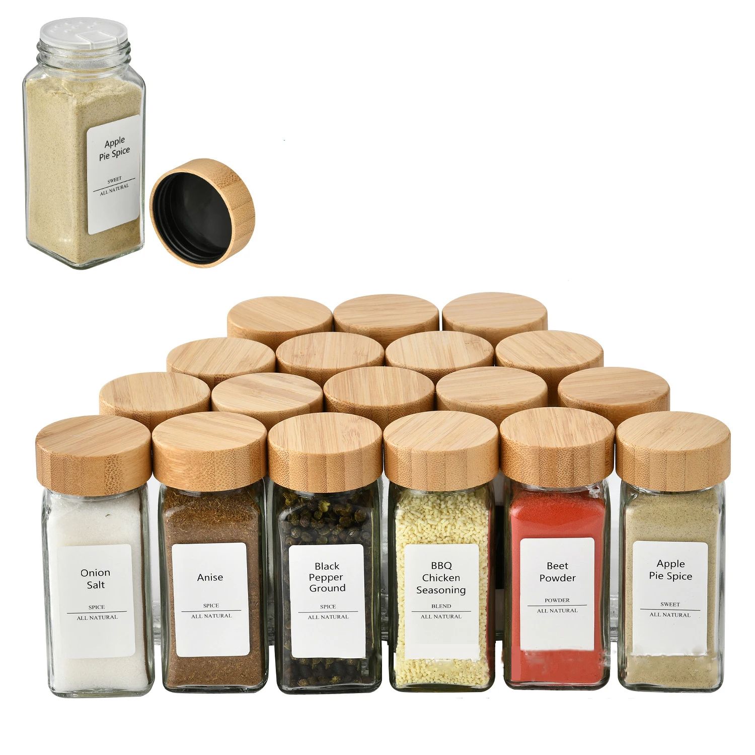 Set de 12 Recipiente pentru Condimente de 120 ml cu capac din Bambus ...