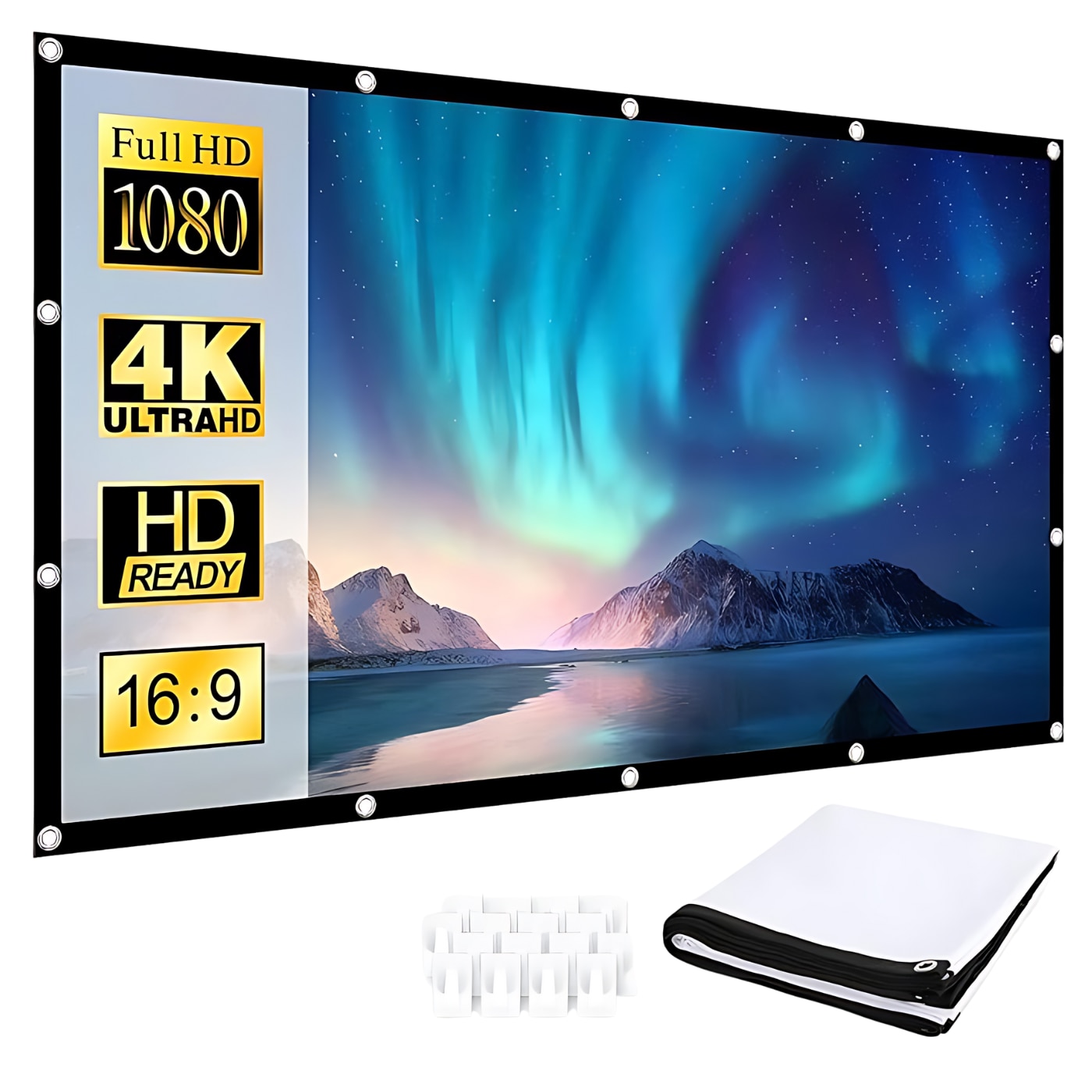 Ecran de proiector de 150 inchi, pentru videoproiector, 16:9 cu ...