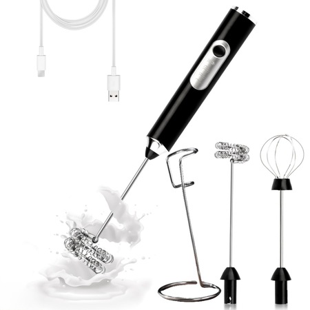 Set Spumant de lapte electric cu 3 viteze, negru, USB reincarcabil, 2 ...