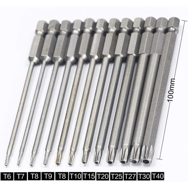 Set surubelnite Torx, 11 piese, otel aliat S2, magnetice, lungime 100mm, hexagonal 6.35mm - eMAG.ro