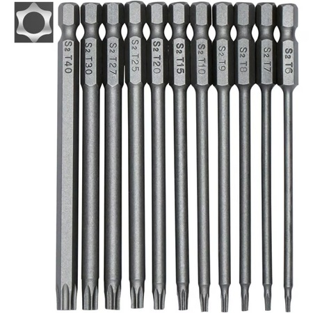 Set surubelnite Torx, 11 piese, otel aliat S2, magnetice, lungime 100mm, hexagonal 6.35mm - eMAG.ro
