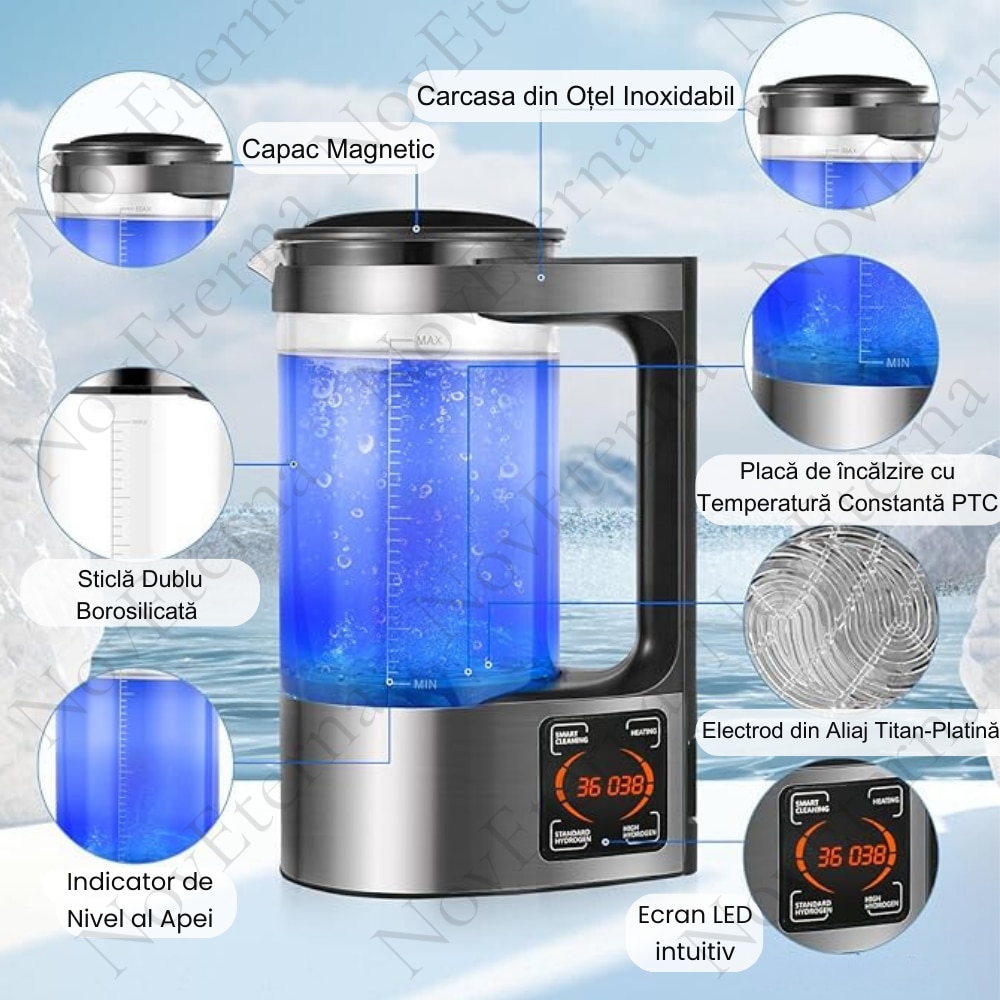 Carafa 2L generatoare de Apa Hidrogenata/Ionizata NovEterna®, LED ...