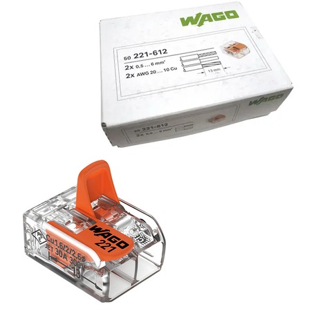 Set 50 cleme (conectori) Wago 6 mmp 221-612, compact, borna cu arc ...