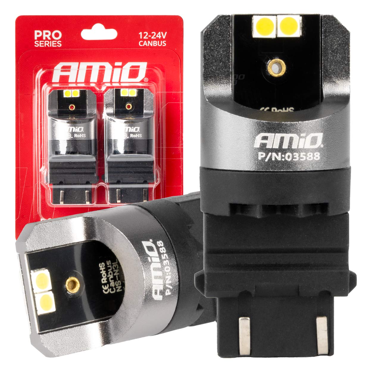 Becuri LED auto 2 buc, AMIO, 12/24V, 6000K, P27/7W - eMAG.ro