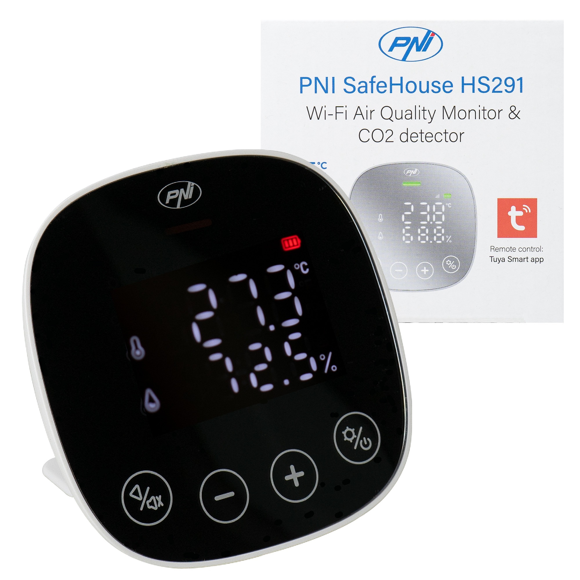 Senzor de calitate a aerului si dioxid de carbon (CO2) PNI SafeHouse HS291 cu Wi-Fi, control din ...