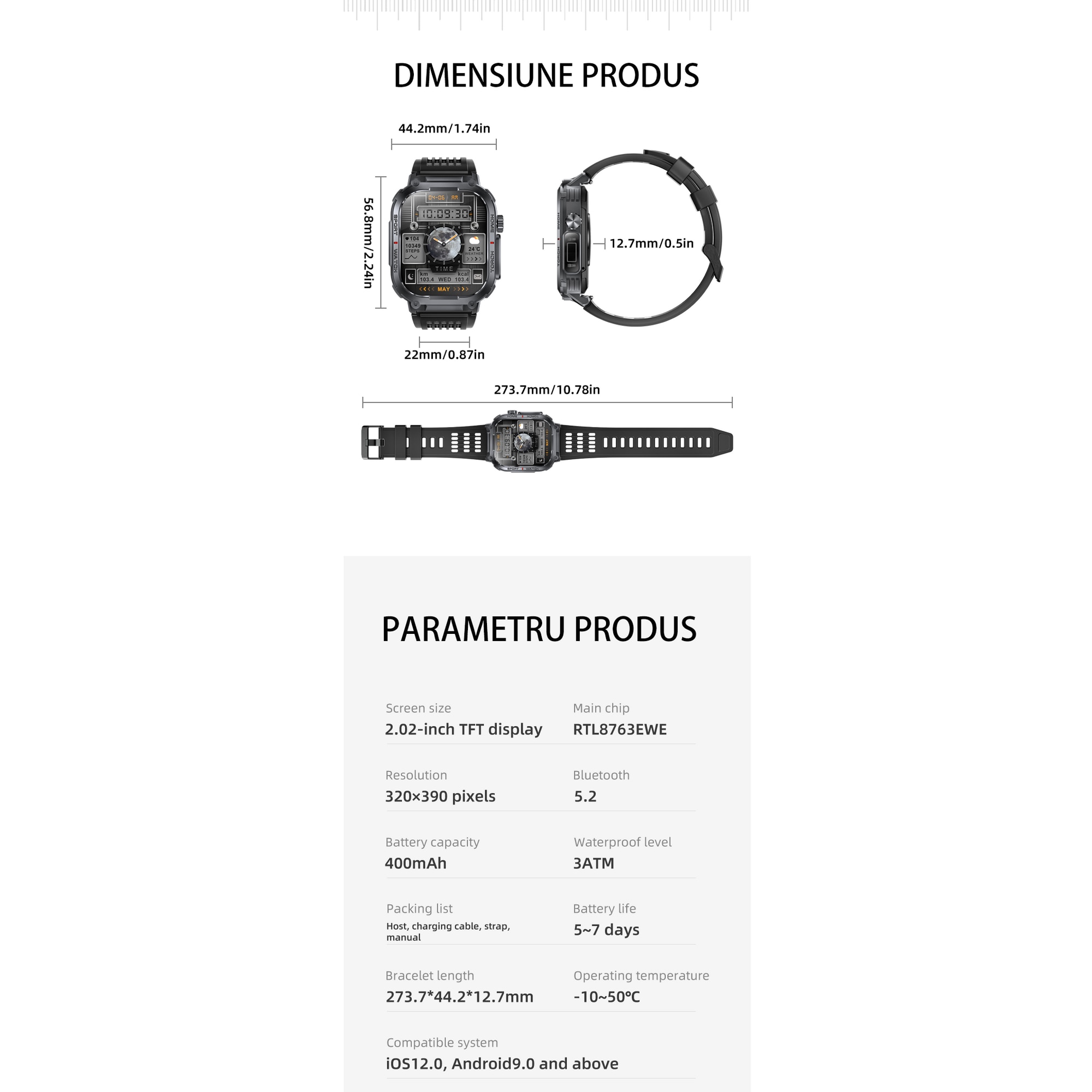 Ceas Smartwatch,, inteligent, fitness, sport, rezistent apa, functie ...