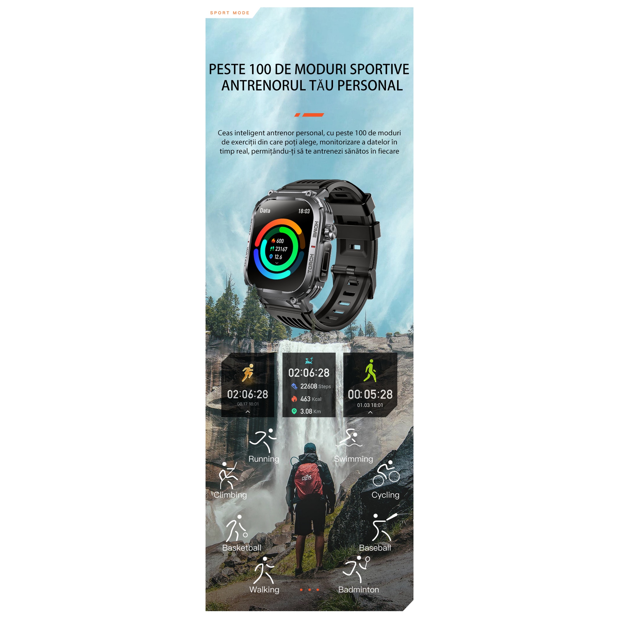 Ceas Smartwatch,, inteligent, fitness, sport, rezistent apa, functie ...