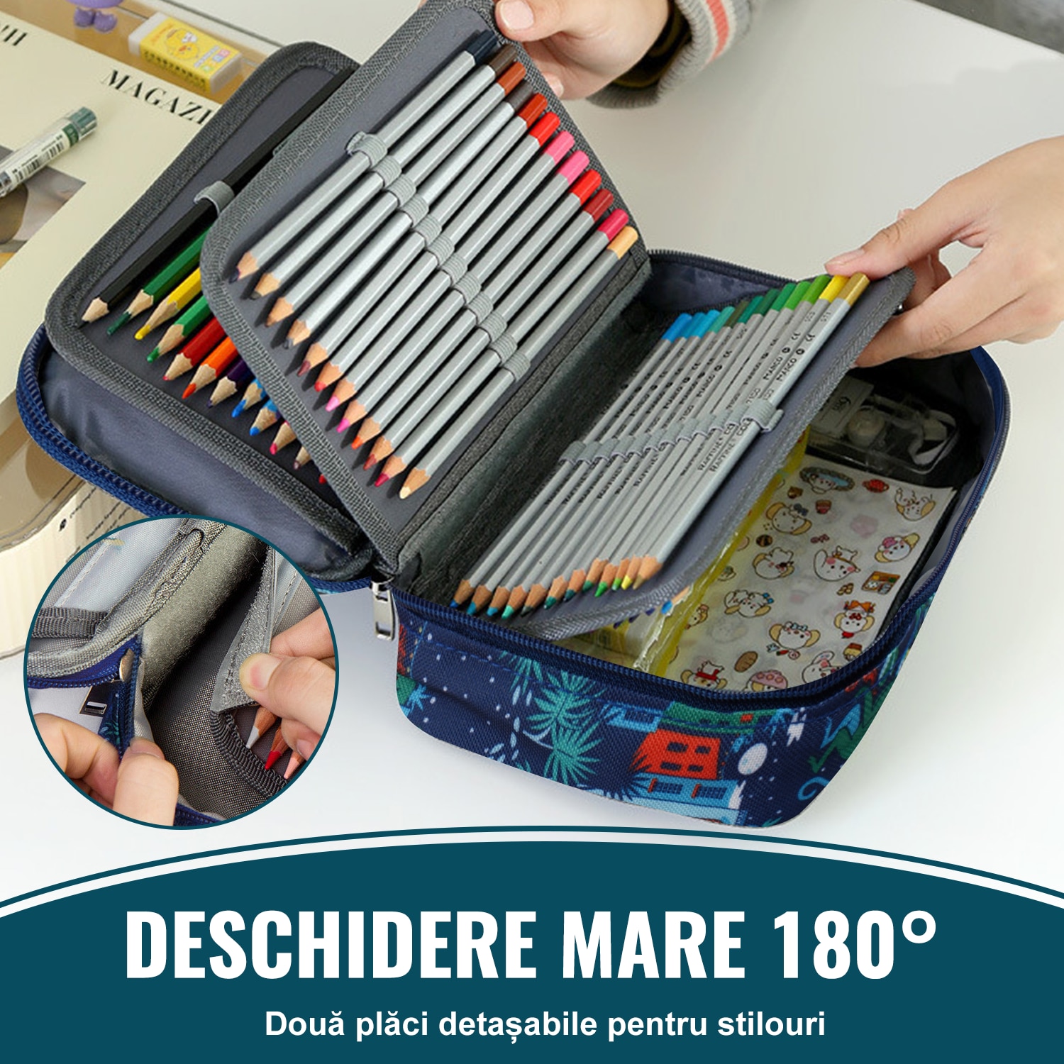 Penar scolar DEYKAY, Capacitate mare, Compartiment cu 2 clapeta ...