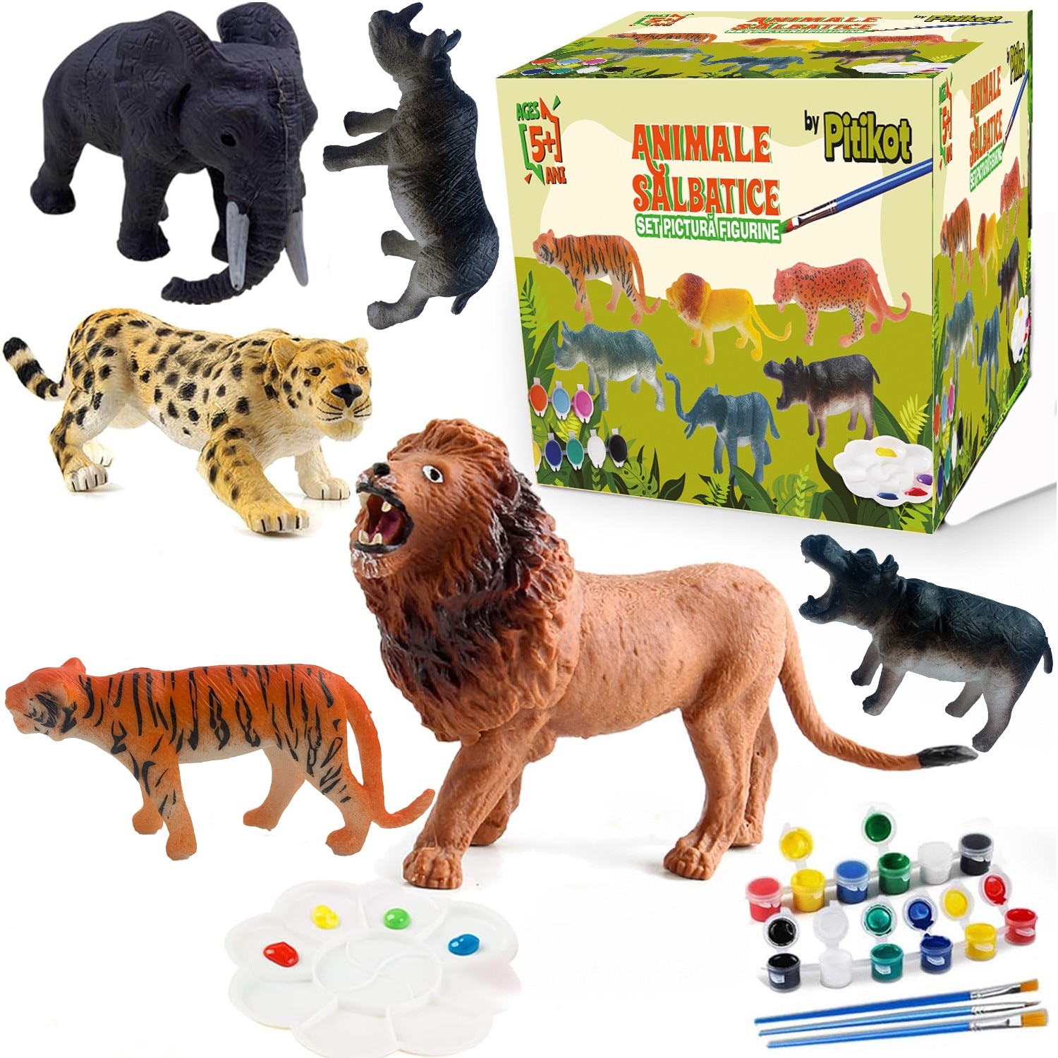 Set de Pictura pentru Copii cu 6 Animale de Colorat – 6 Culori, 3 ...