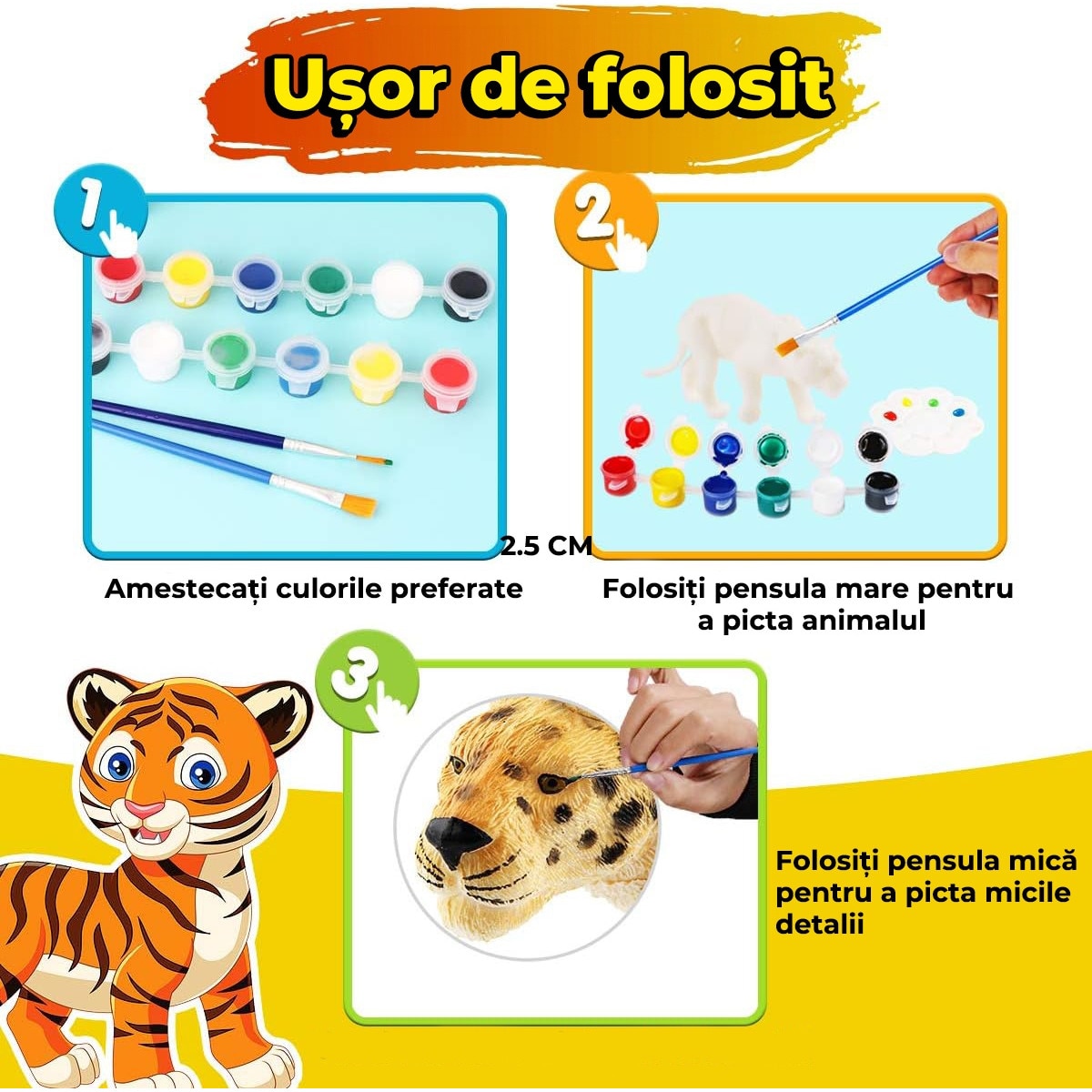 Set de Pictura pentru Copii cu 6 Animale de Colorat – 6 Culori, 3 ...
