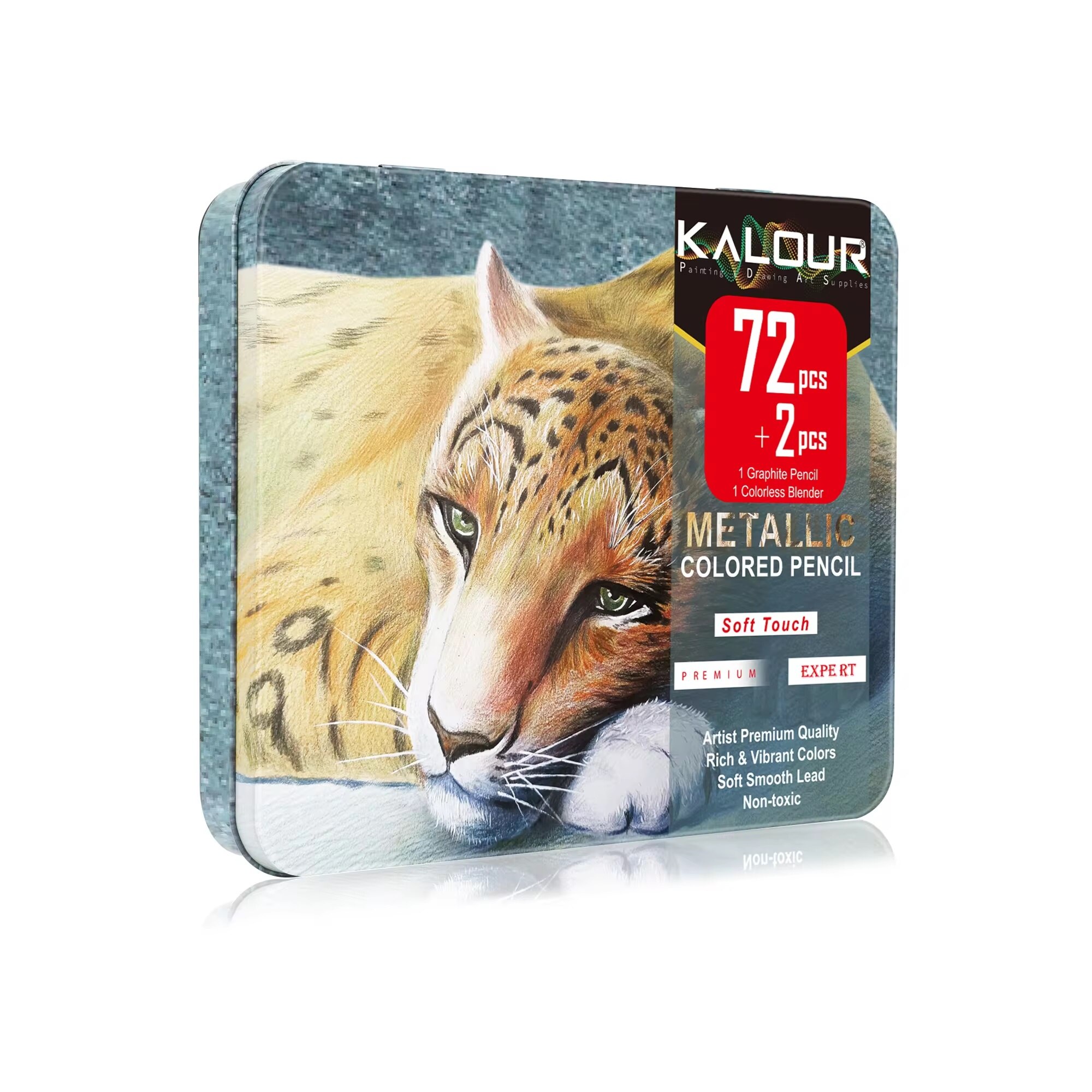 Set de 72+2 creioane colorate pentru desen, culori metalice si 2 carti ...