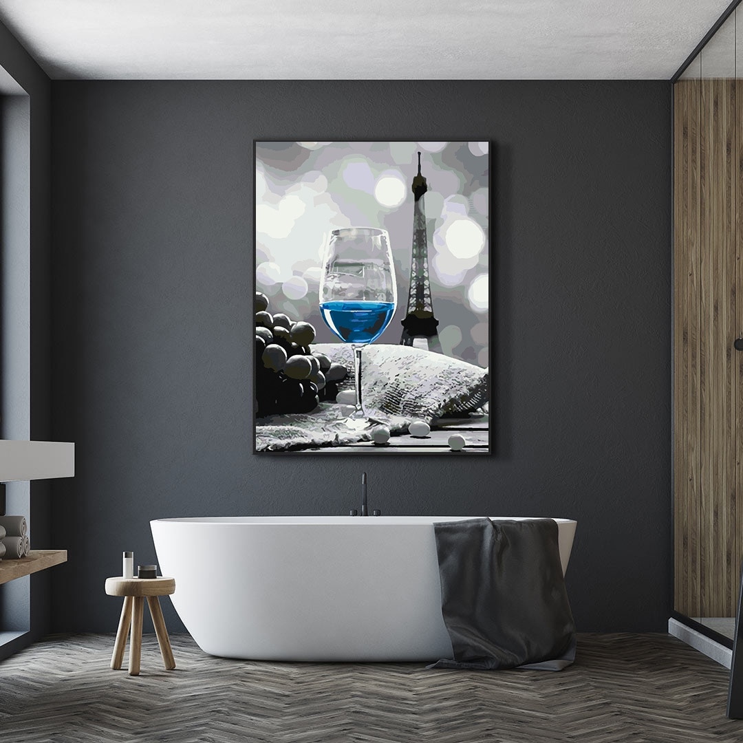 Set pictura pe numere Pahar cu vin 4692, panza bumbac pe rama lemn ...