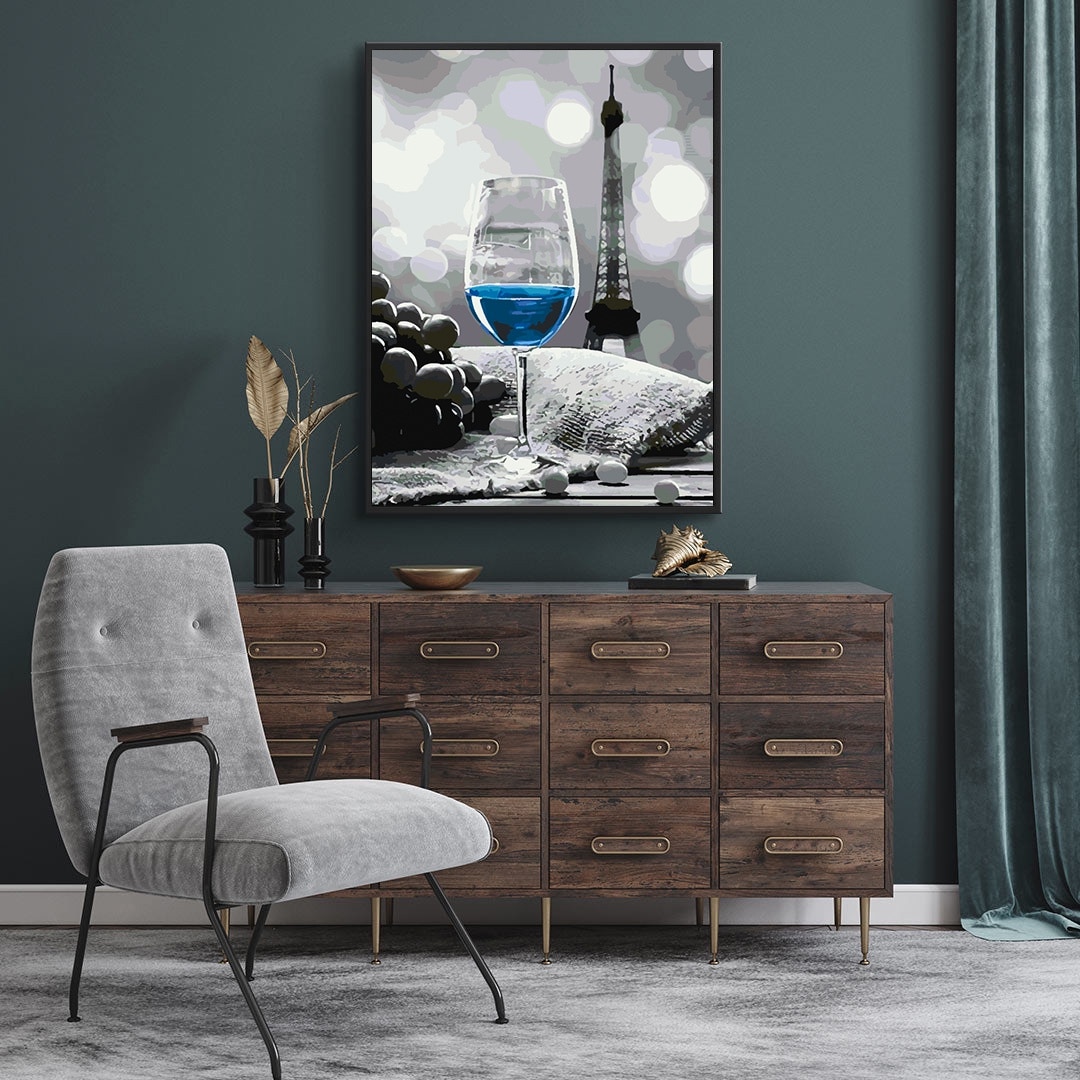 Set pictura pe numere Pahar cu vin 4692, panza bumbac pe rama lemn ...