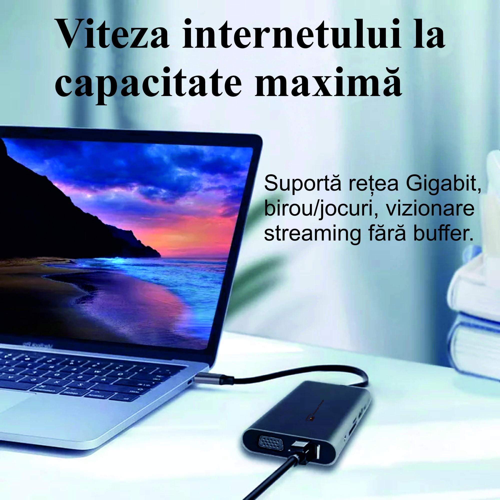 HUB USB-C 11-in-1, AHA PRINT®, 2 monitoare, alimentare, audio, retea si ...