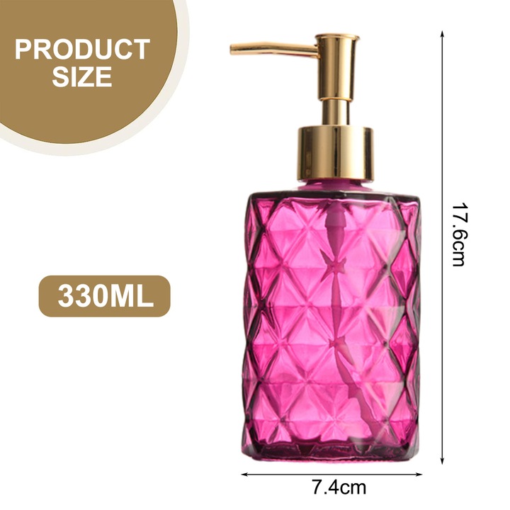 Set 2 dozatoare de sapun din sticla, Ulisem, 330ml, mov - eMAG.ro