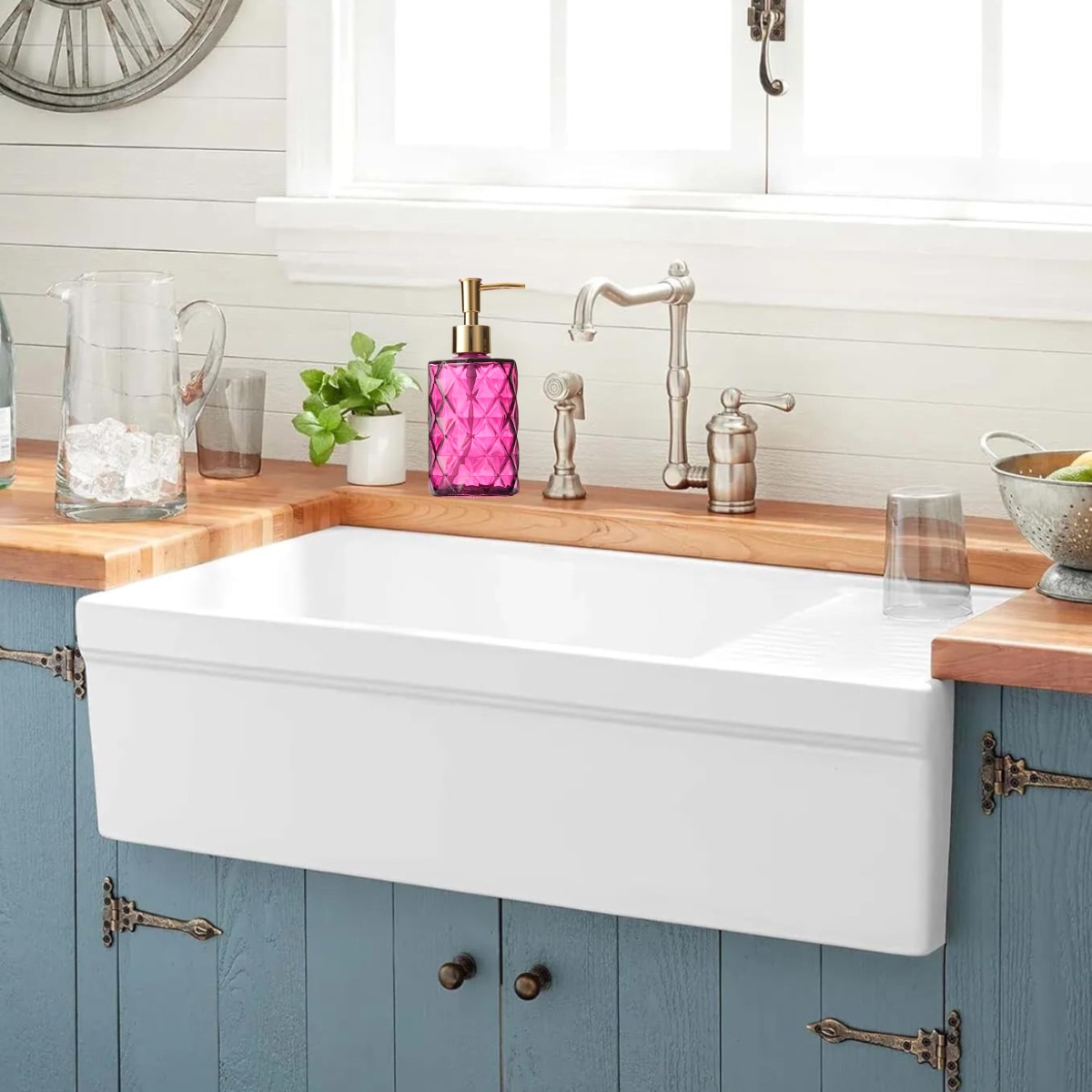 Set 2 dozatoare de sapun din sticla, Ulisem, 330ml, mov - eMAG.ro