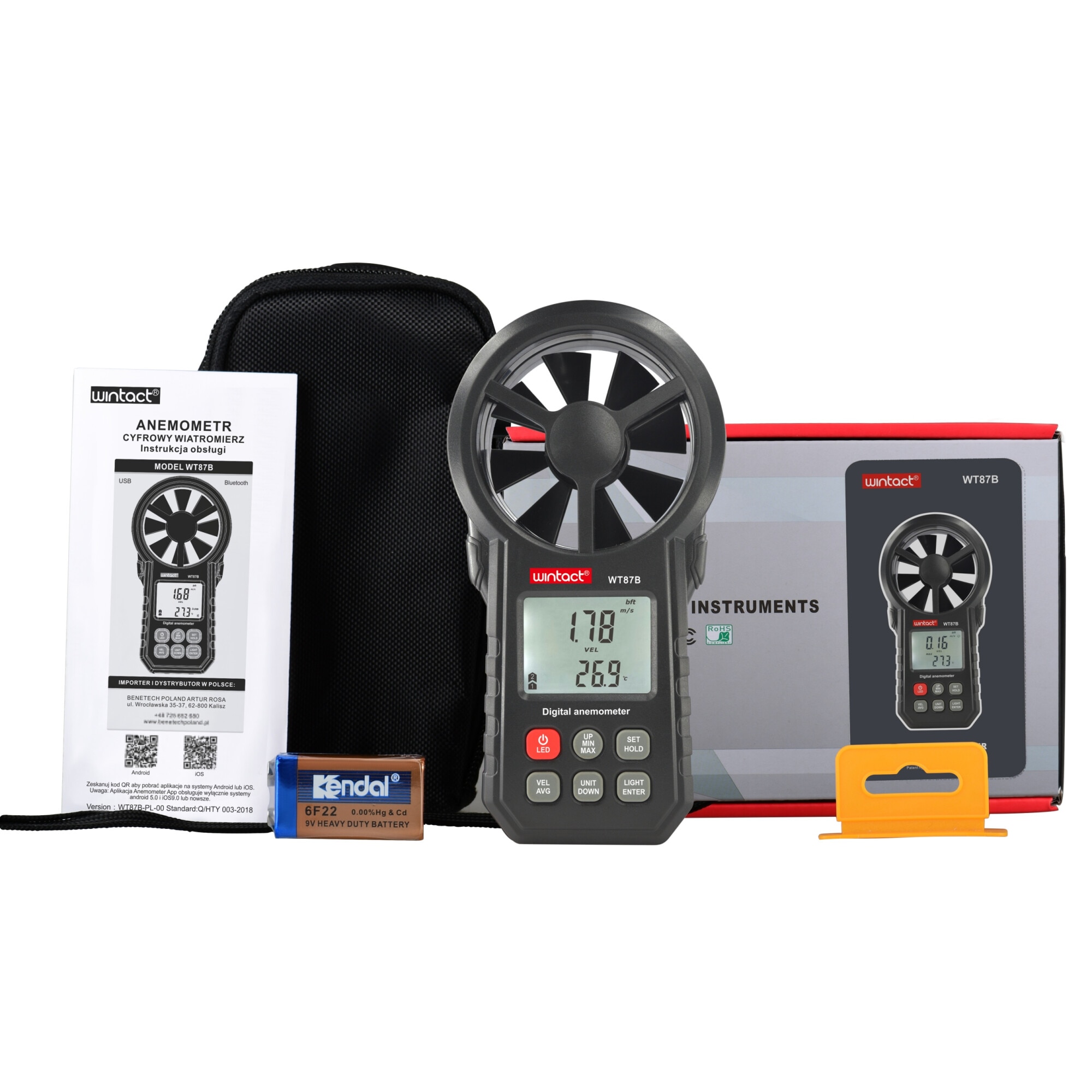 Anemometru Wintact WT87B, Bluetooth, USB, Masurare Viteza si ...