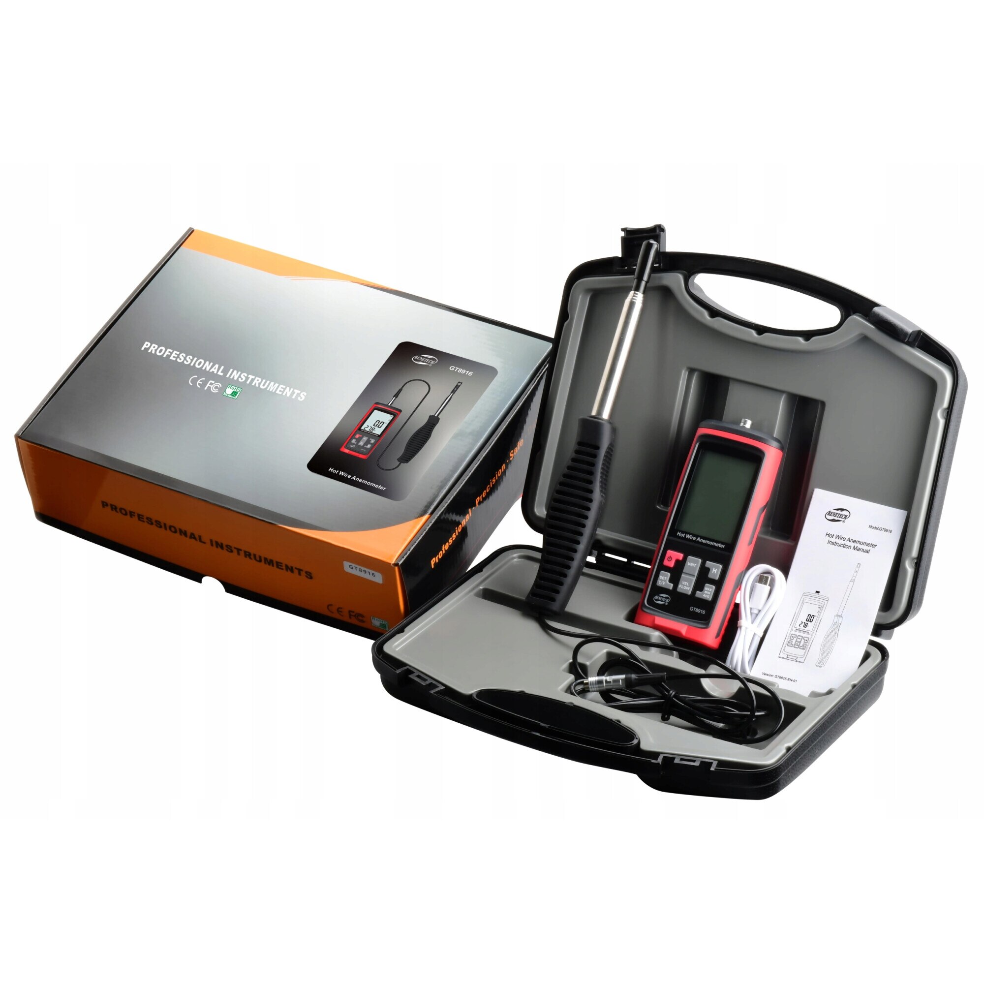 Anemometru termic Benetech, masurare viteza si temperatura aer, sonda ...